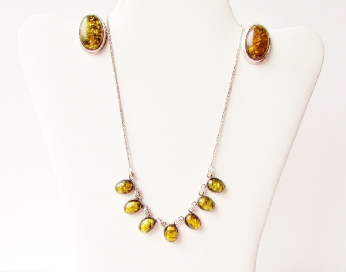 Vintage Gdansk Poland Sterling Baltic Amber Jewelry Set - Sterling ...