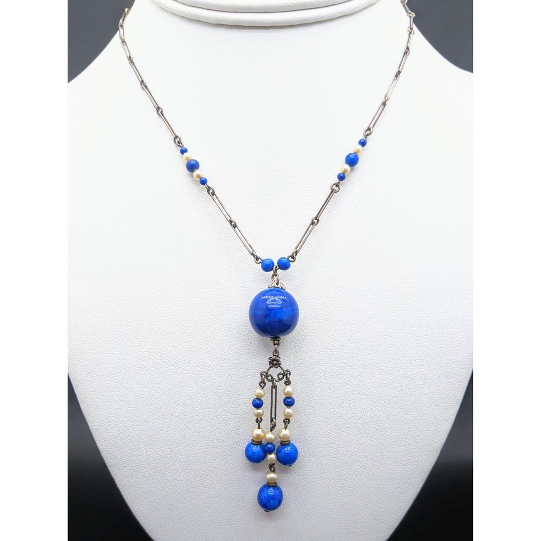 Art Deco Louis Rousselet Necklace, French Rousselet Blue Glass Faux ...