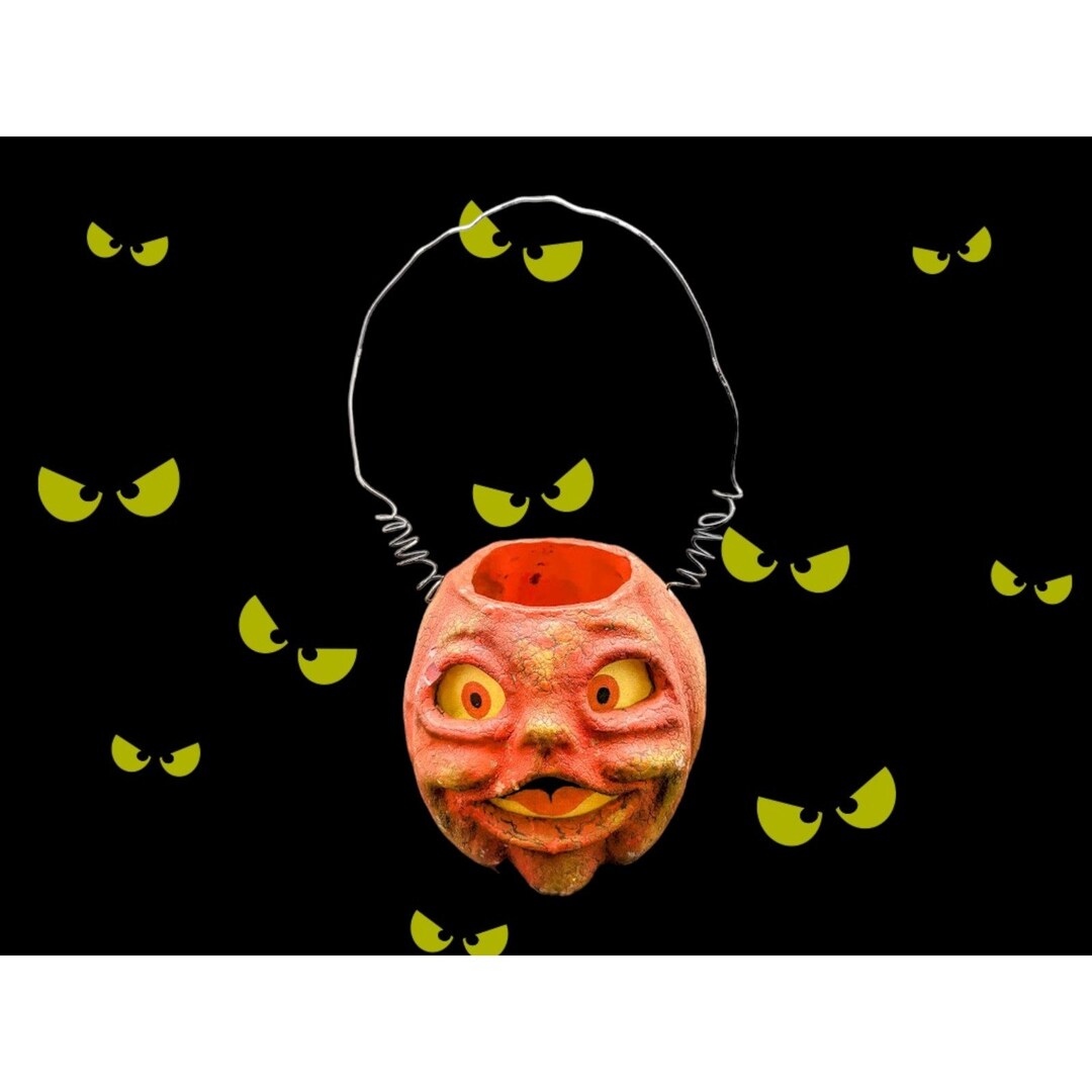 Vintage Halloween Paper Mache Pumpkin Lantern & Paper Insert, Pulp ...