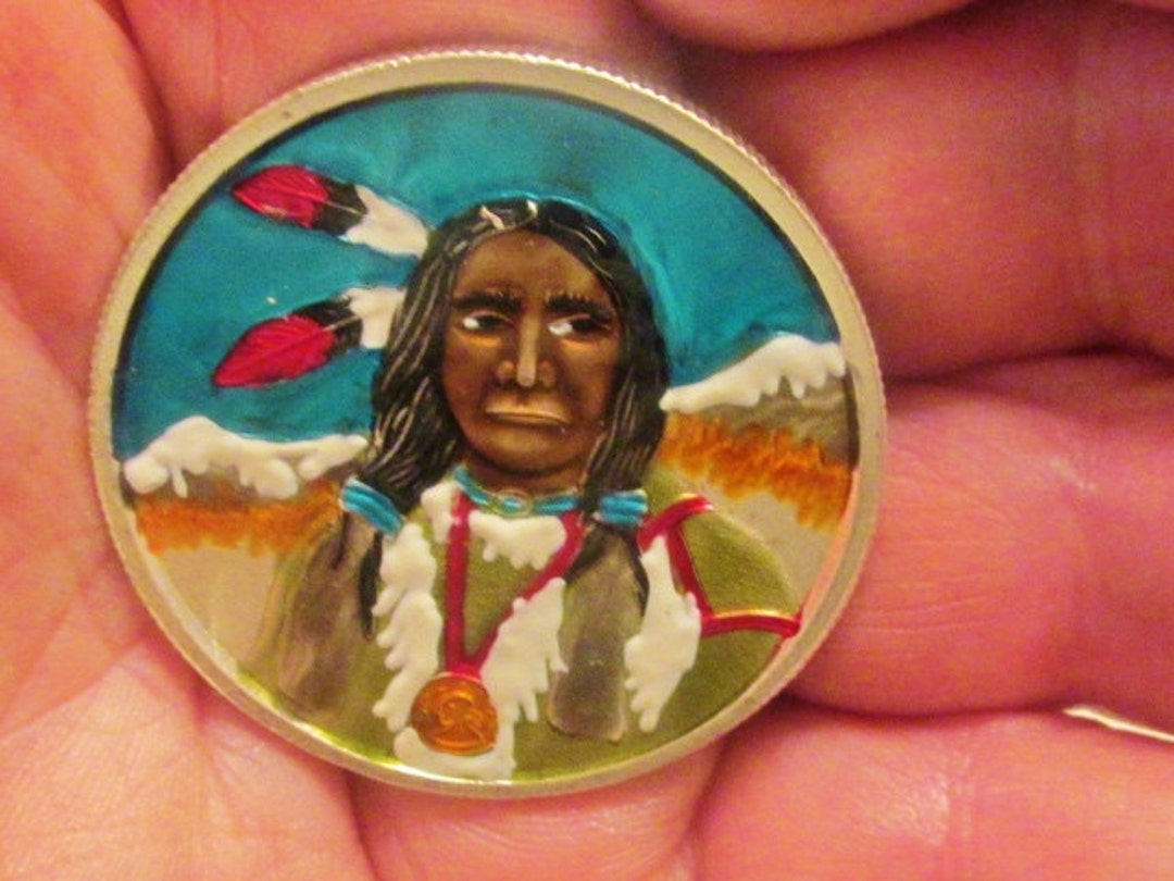 Enamel Native American Indian Warrior Silver Round by Silvertowne ...