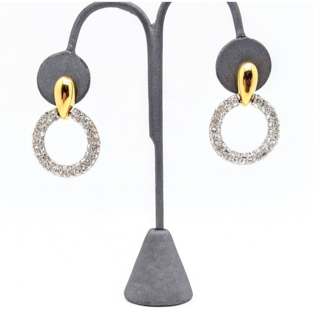 Vintage Givenchy Crystal Door Knocker Pierced Earrings, Designer Signed ...