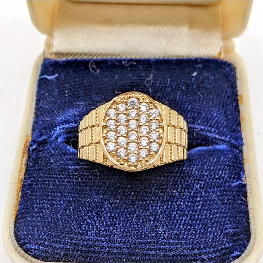 Unisex 10k Gold Rolex CZ Watch Link Style Ring, Men's Rolex Link Style ...