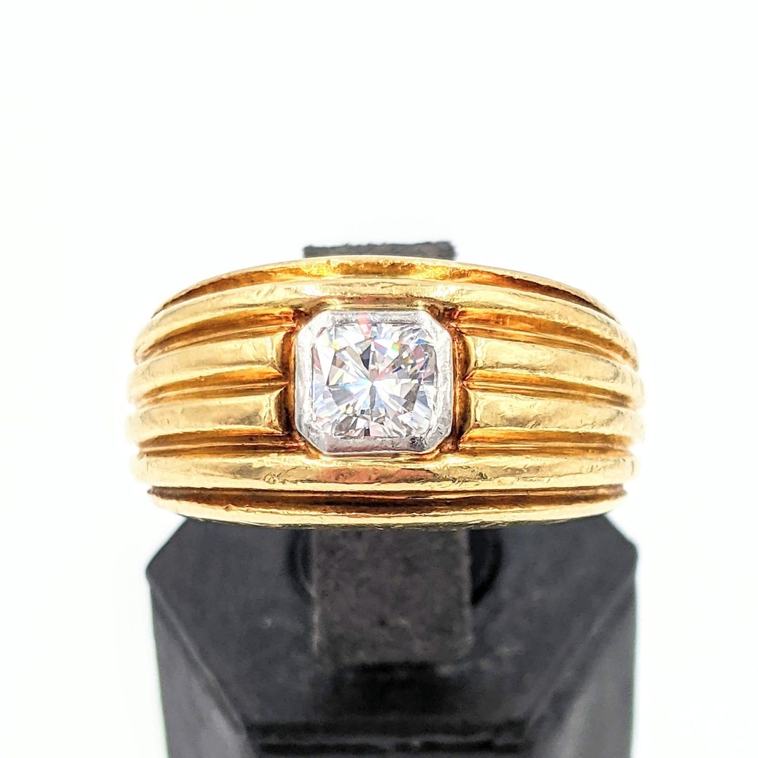 Colorless Diamond Ring, Vintage 18k Platinum Bezel Radiant Diamond Ring ...