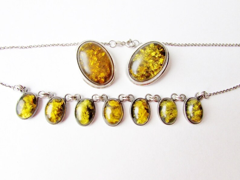 Vintage Gdansk Poland Sterling Baltic Amber Jewelry Set - Sterling ...