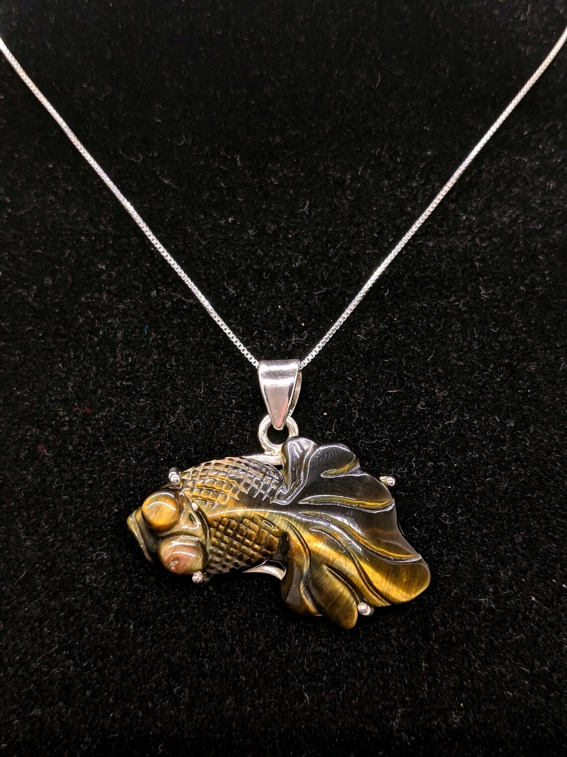 Koi Fish Pendant Sterling Tiger's Eye Koi Fish Necklace - Etsy