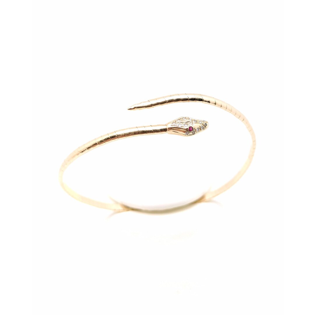 Diamond Snake Bangle, Art Deco 14k Snake Bracelet, Vintage Handmade 14k ...