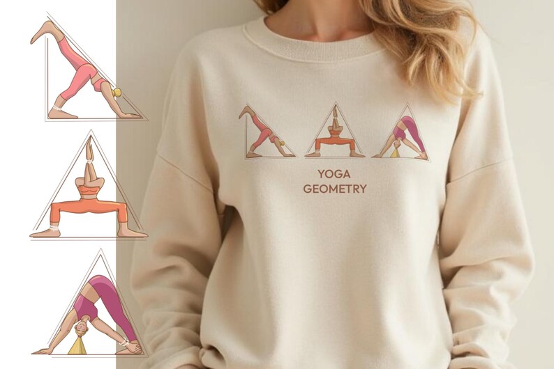 Flat Yoga Asana Clipart and Seamless Patterns, Hand Painted Flat ...
