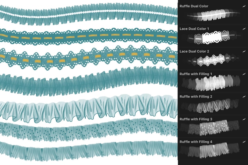 Procreate Fashion Design Brushes: Ruffles, Laces, Elastics (brushset ...