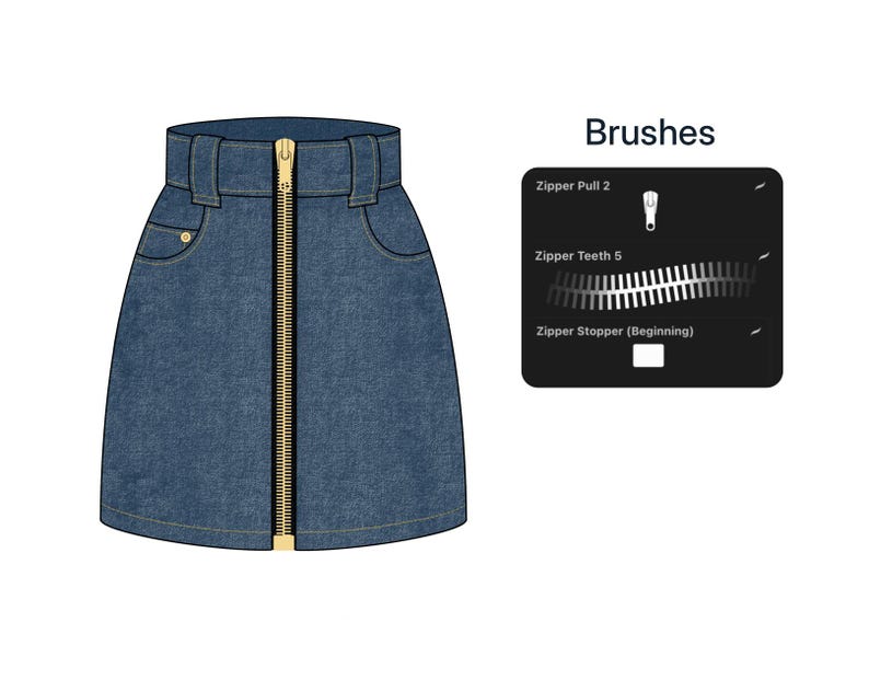 Procreate Fashion Brushes: Zipper Stamps for Garment Design (brushset ...