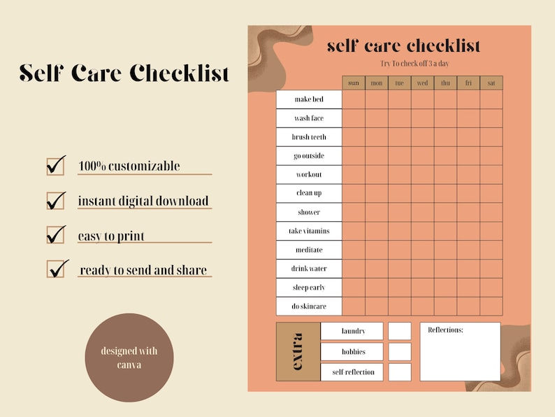 Self Care Checklist- Mental Wellness Tool for Anxiety Relief ...