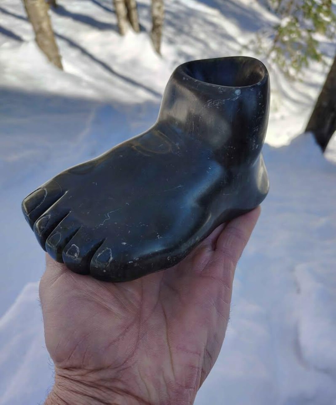 Vintage Inuit Soapstone SCULPTURE *eskimo FOOT PIPE* Hand Carved Pied ...