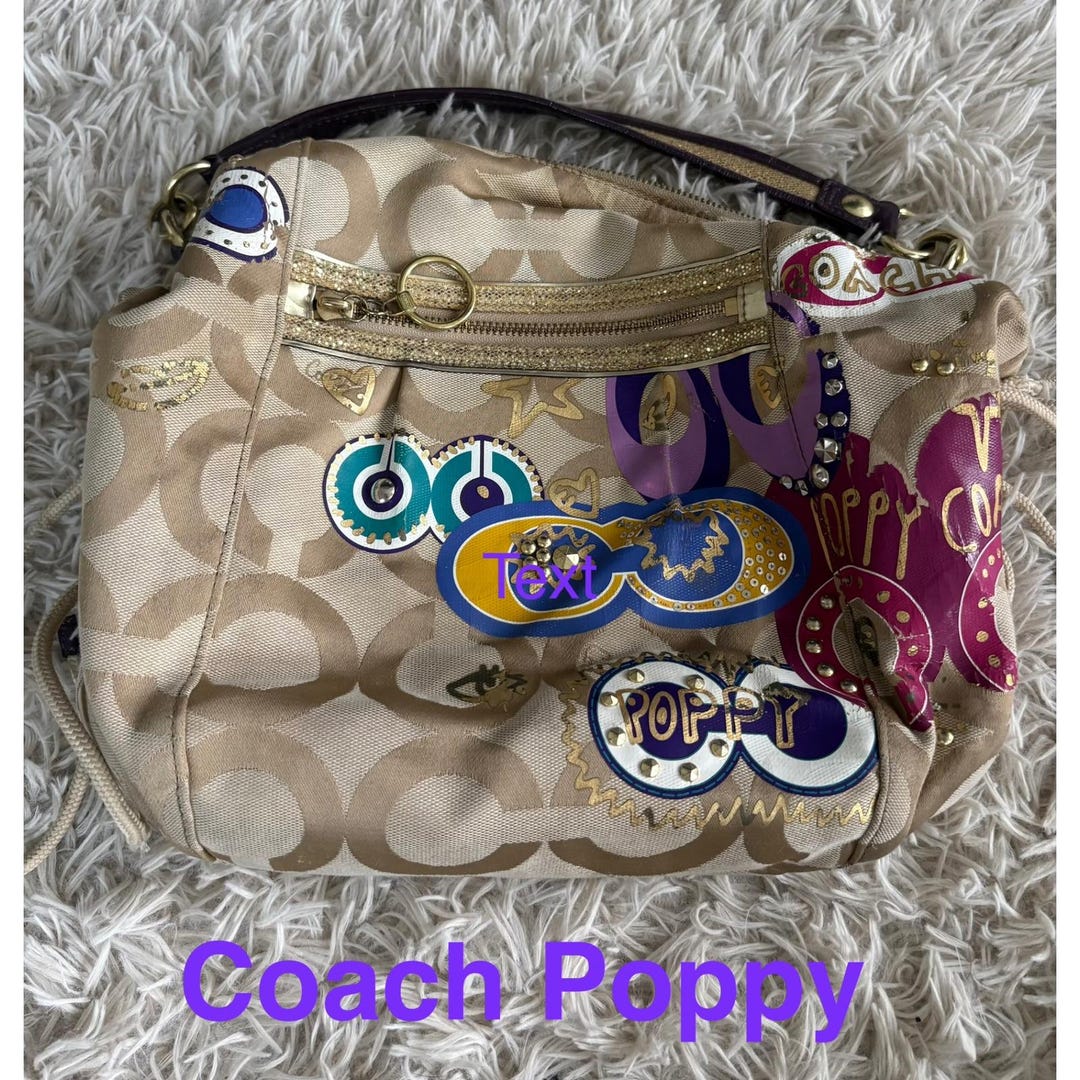 Vintage Coach Poppy Graffiti Glam Shoulder Bag Khaki Monogram ...