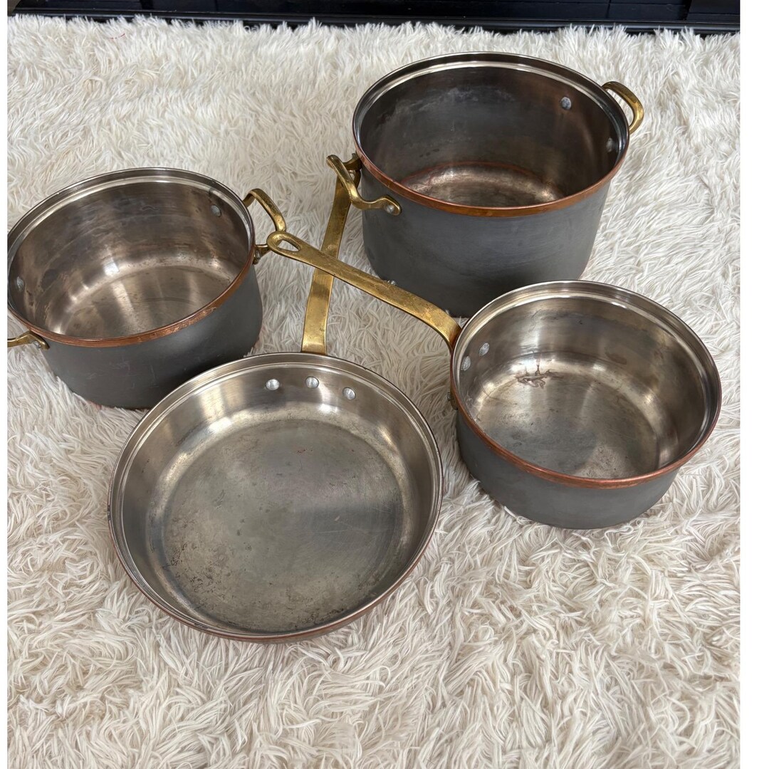 Vintage High End Copper Cookware Set, Chef Kitchen Pots and Pans, Brass ...