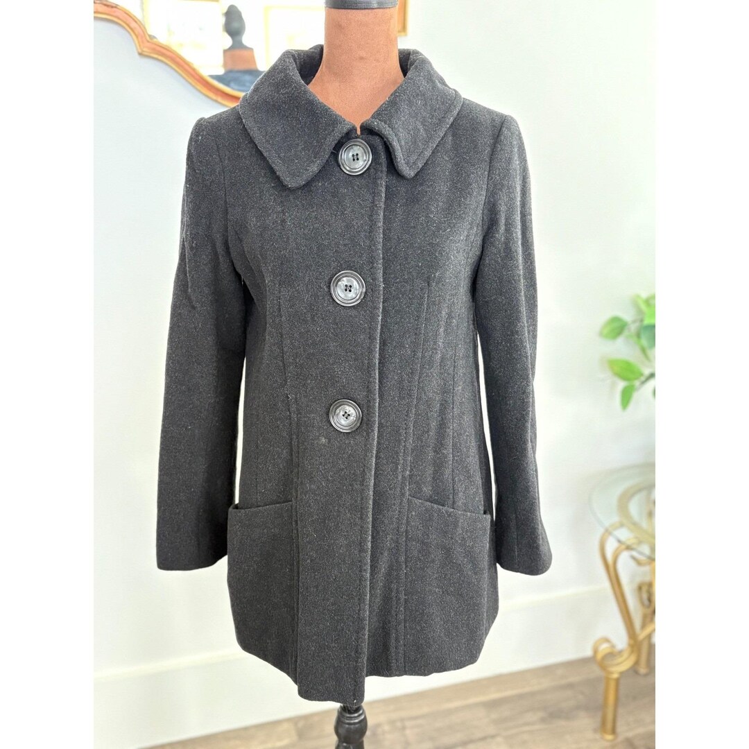 Vintage Kristen Blake Wool Cashmere Pea Coat Women XS Gray Collar ...