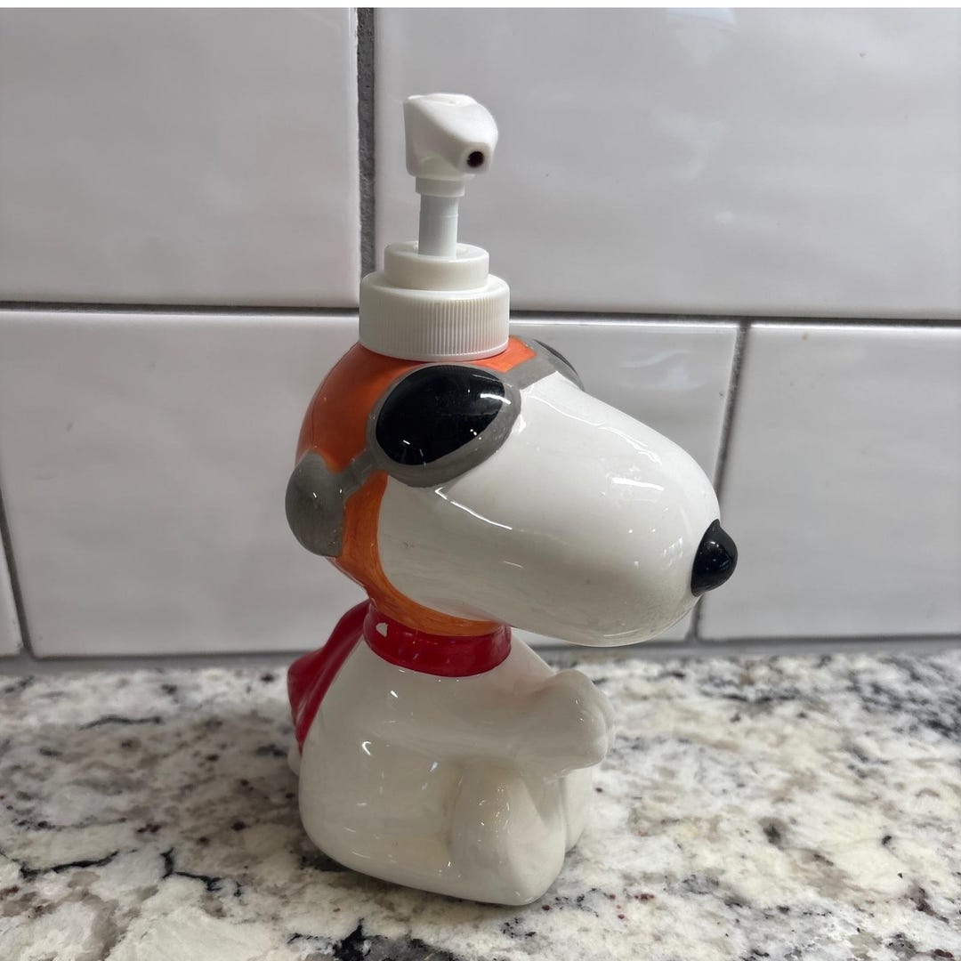 Vintage 80's Peanuts Snoopy Red Baron Pilot Ceramic Soap Dispenser ...