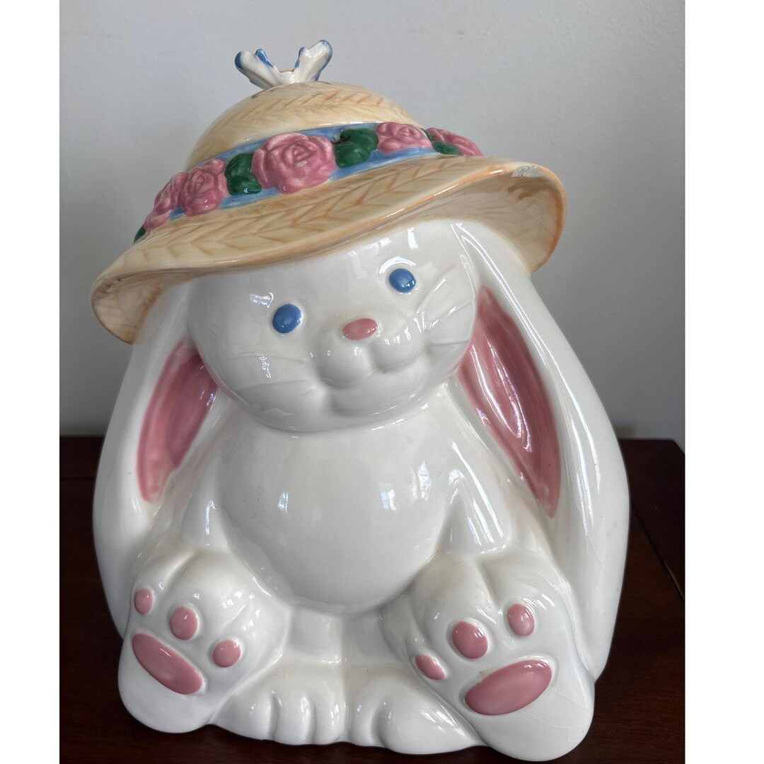 Vintage Treasure Craft 90s Bunny Rabbit Easter Cookie Jar Pfaltzgraff ...
