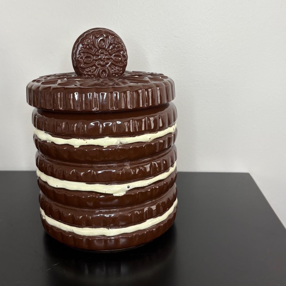 Vintage Ceramic Cookie Jar Chocolate Sandwich Cream Filling Kitchen ...