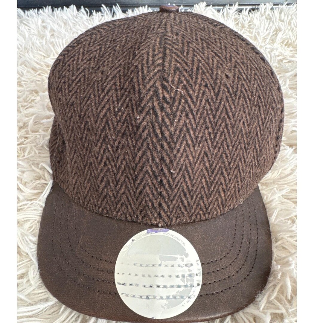 Vintage Y2k New Era Mens Brown Herringbone Leather Strapback Baseball ...