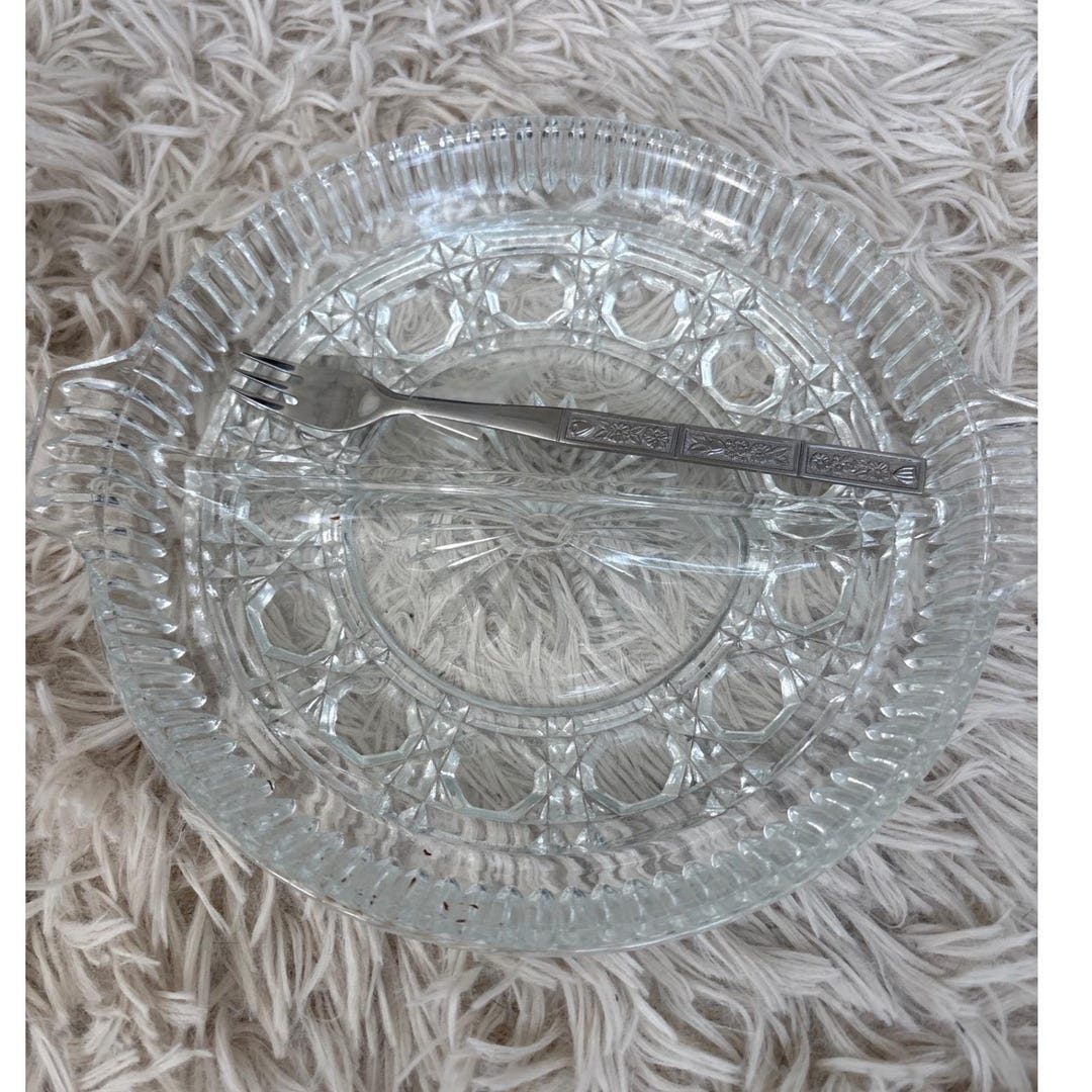 Vintage Crystal Glass Divided Relish Appetizer Serving Tray With Fork ...