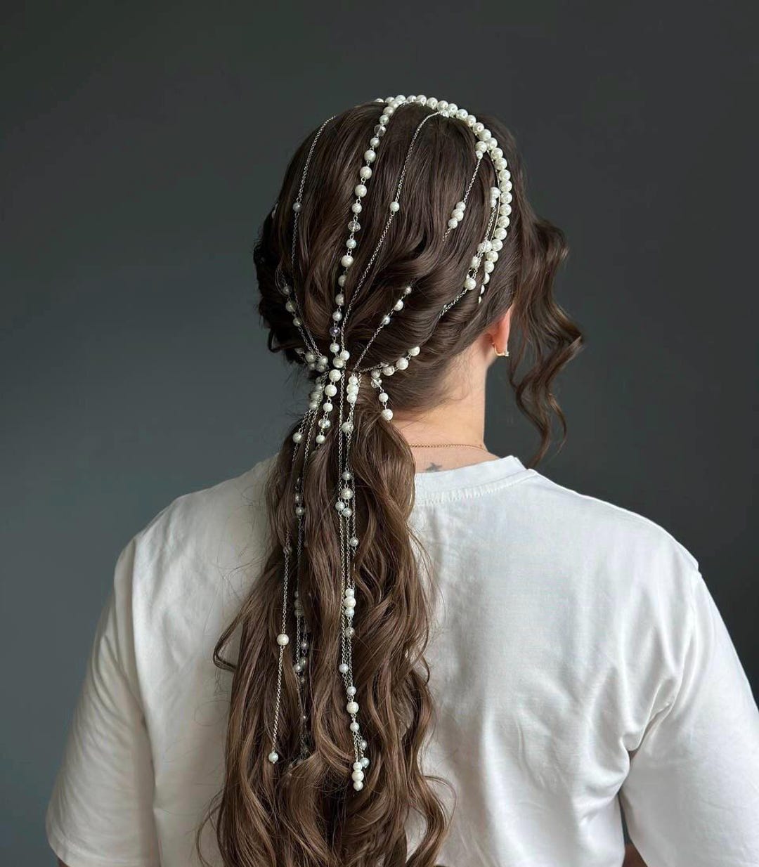 Crystal Pearl Bridal Head Chain: Stainless Steel Veil Hoop With Chains ...