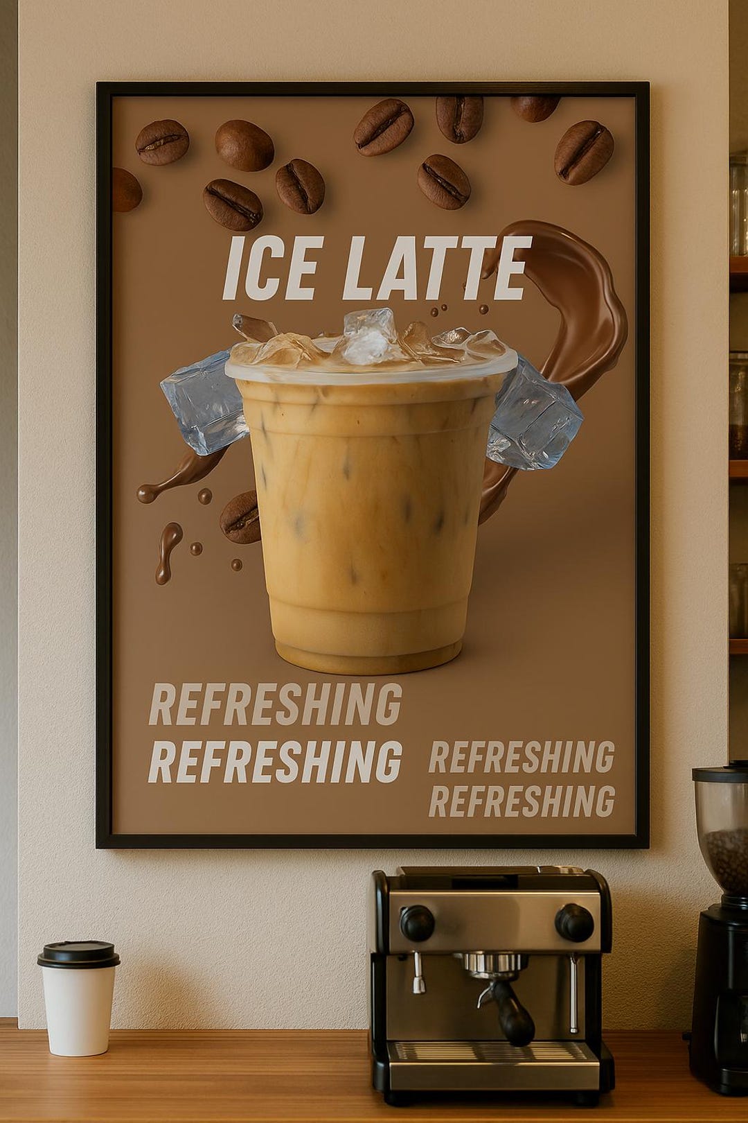 Iced Latte Poster Coffee Wall Art Print Refreshing Café Kitchen Decor ...
