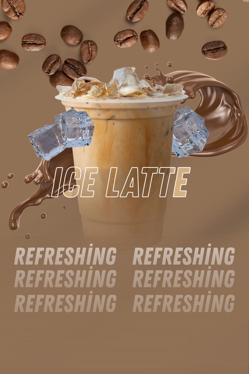 Iced Latte Poster Coffee Wall Art Print Refreshing Café Kitchen Decor ...