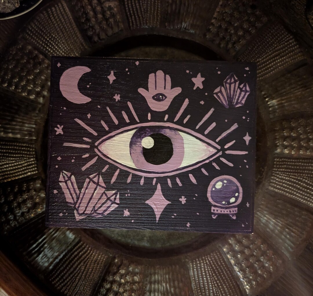 Hand-painted Wooden Psychic Box - Purple and Lavender Altar Decor ...