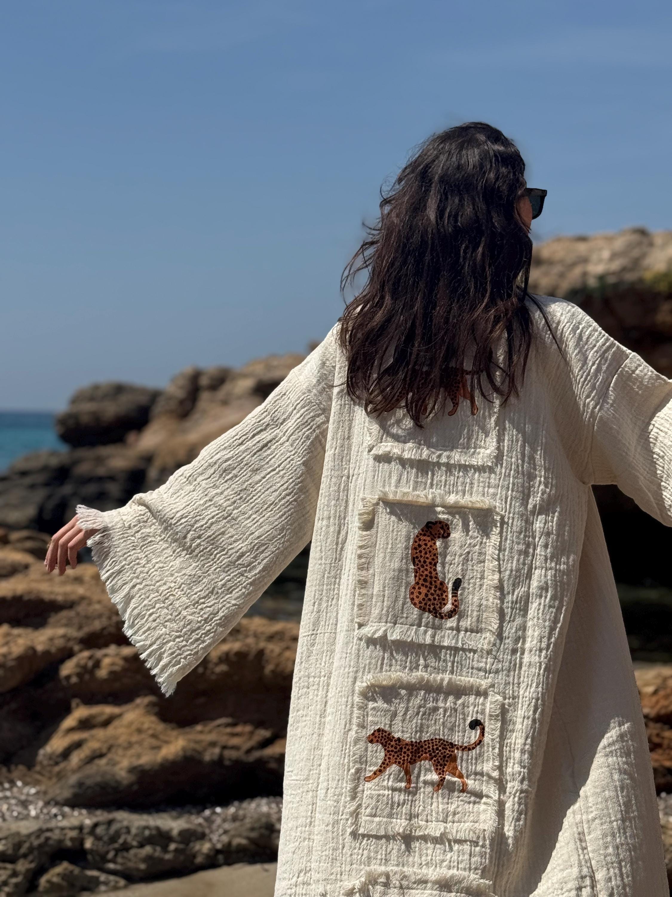 Tiger Print Kaftan Robe: Handwoven Boho Beach Cover-up - Etsy
