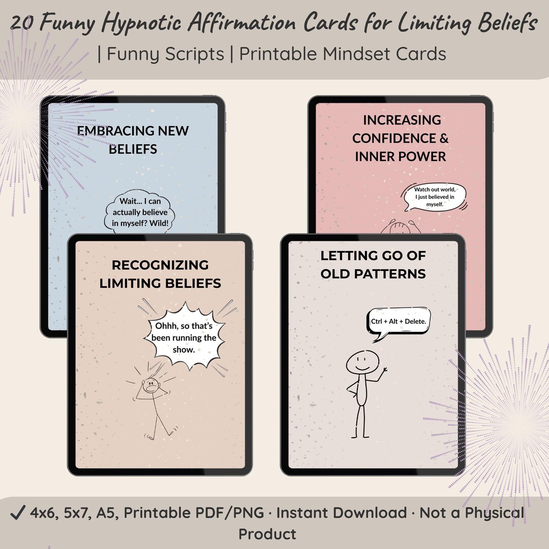 Funny Hypnotic Affirmation Cards – Limiting Beliefs | 20 Printable PDF ...