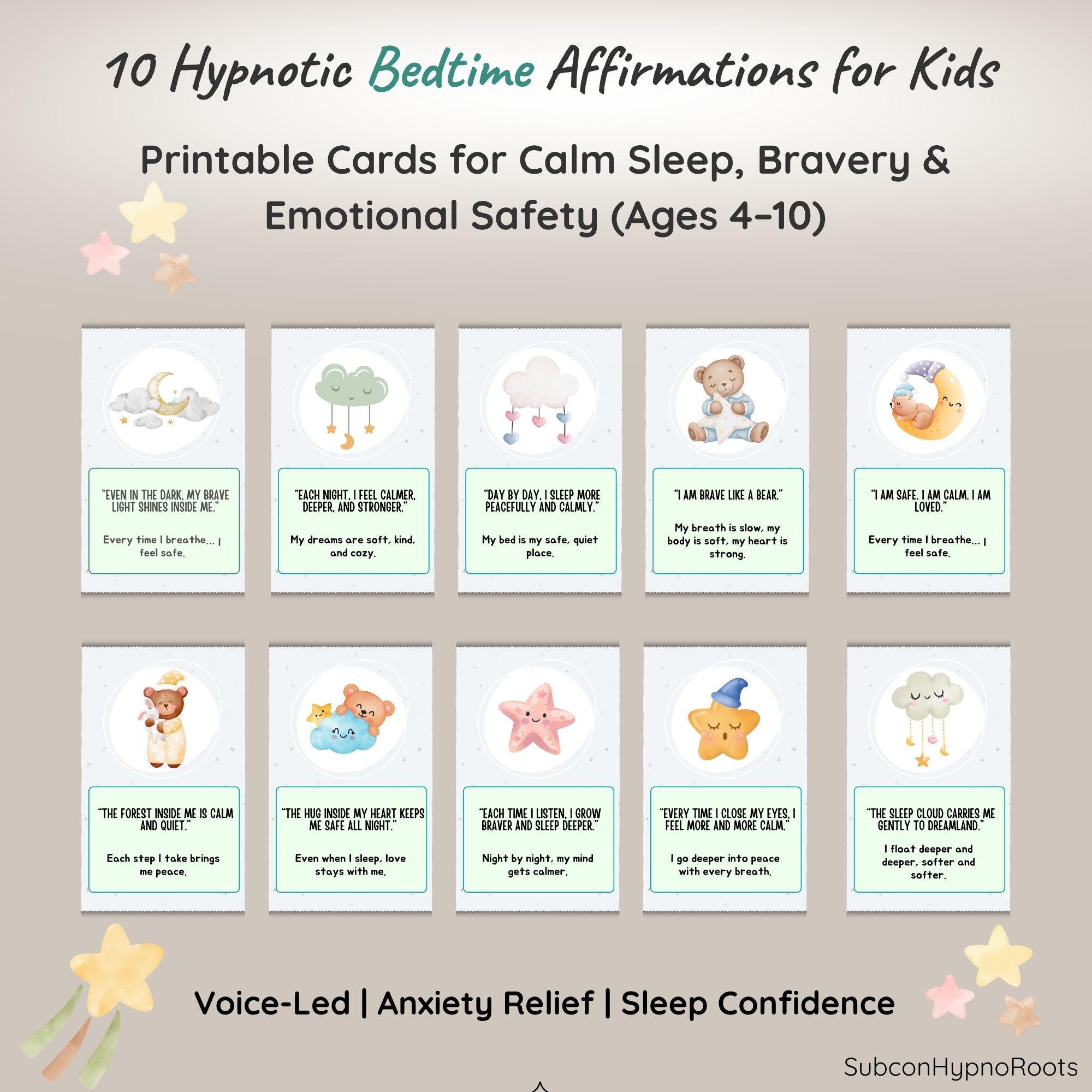 Printable Bedtime Affirmations for Kids | Hypnosis-inspired Calm Cards ...