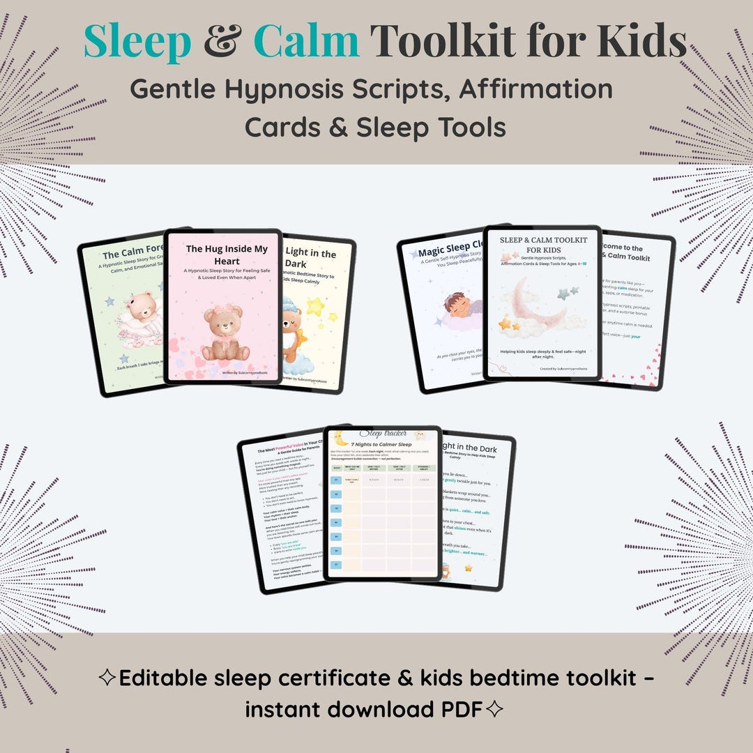 Sleep & Calm Toolkit for Kids | 25-page Bedtime Hypnosis Scripts, Affirmations, Tracker and ...