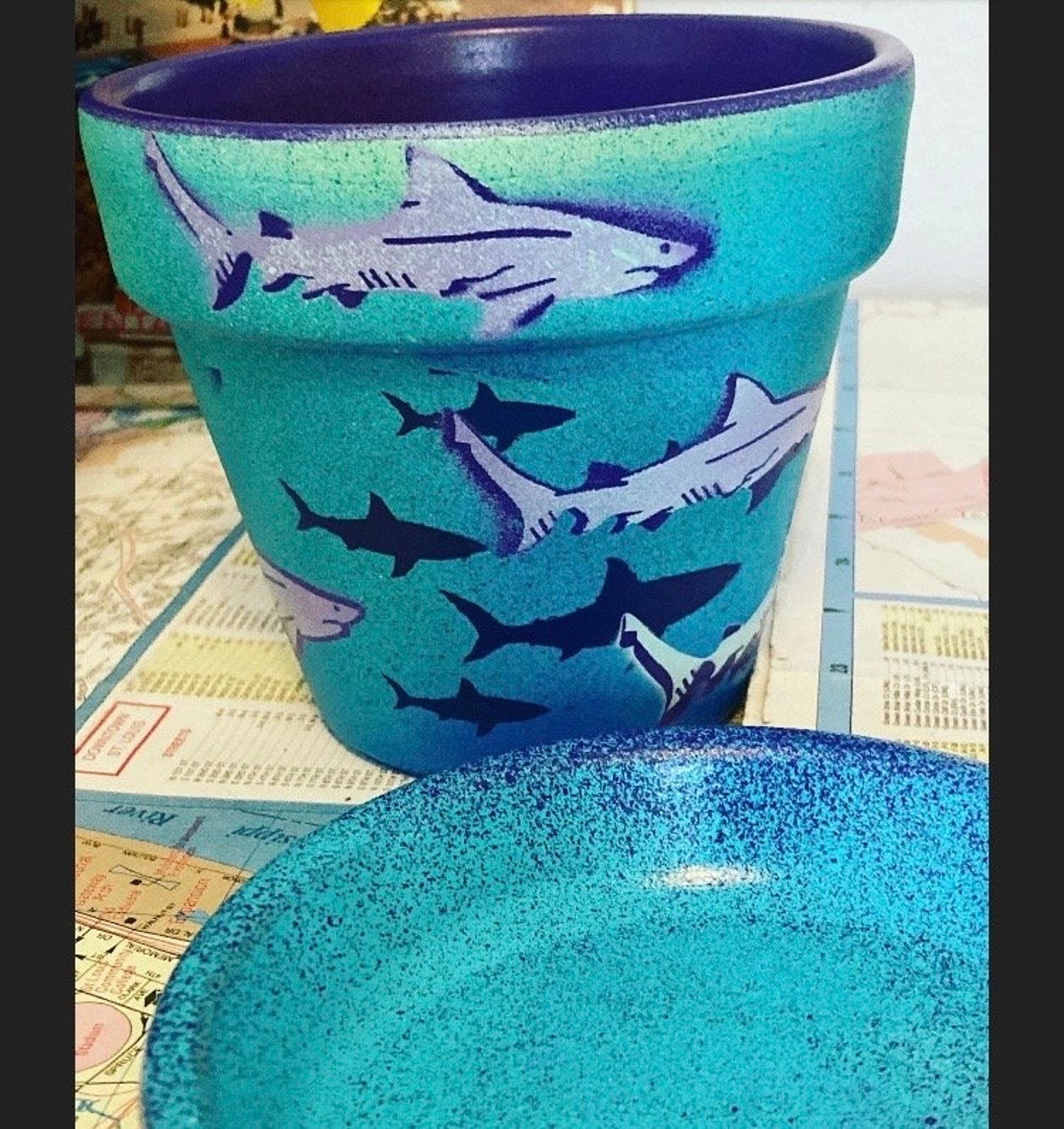Shark Infested Waters Planter Pot Set - Etsy