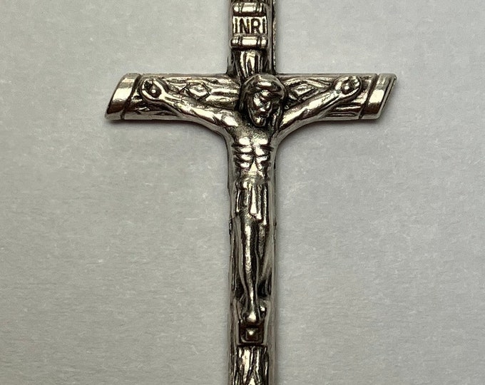 1 Crucifix Charm - 31mm Tall, Wood Cross Detailing, Oxidized Base Metal ...