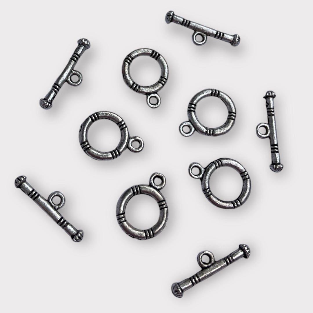 Jewelry Clasps, 5 Sets - 16mm Toggle Style, Etched Lines Design, Small ...