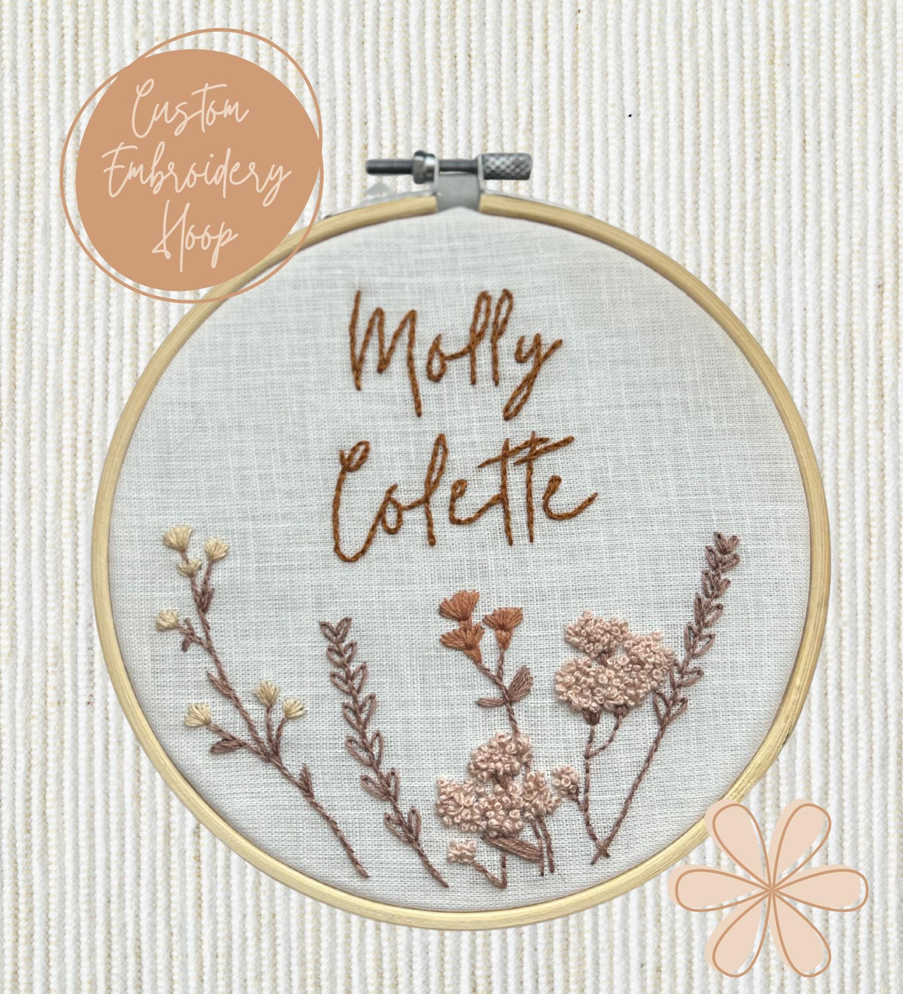 Custom Finished Embroidered Name Hoop – Personalized Floral Embroidery ...
