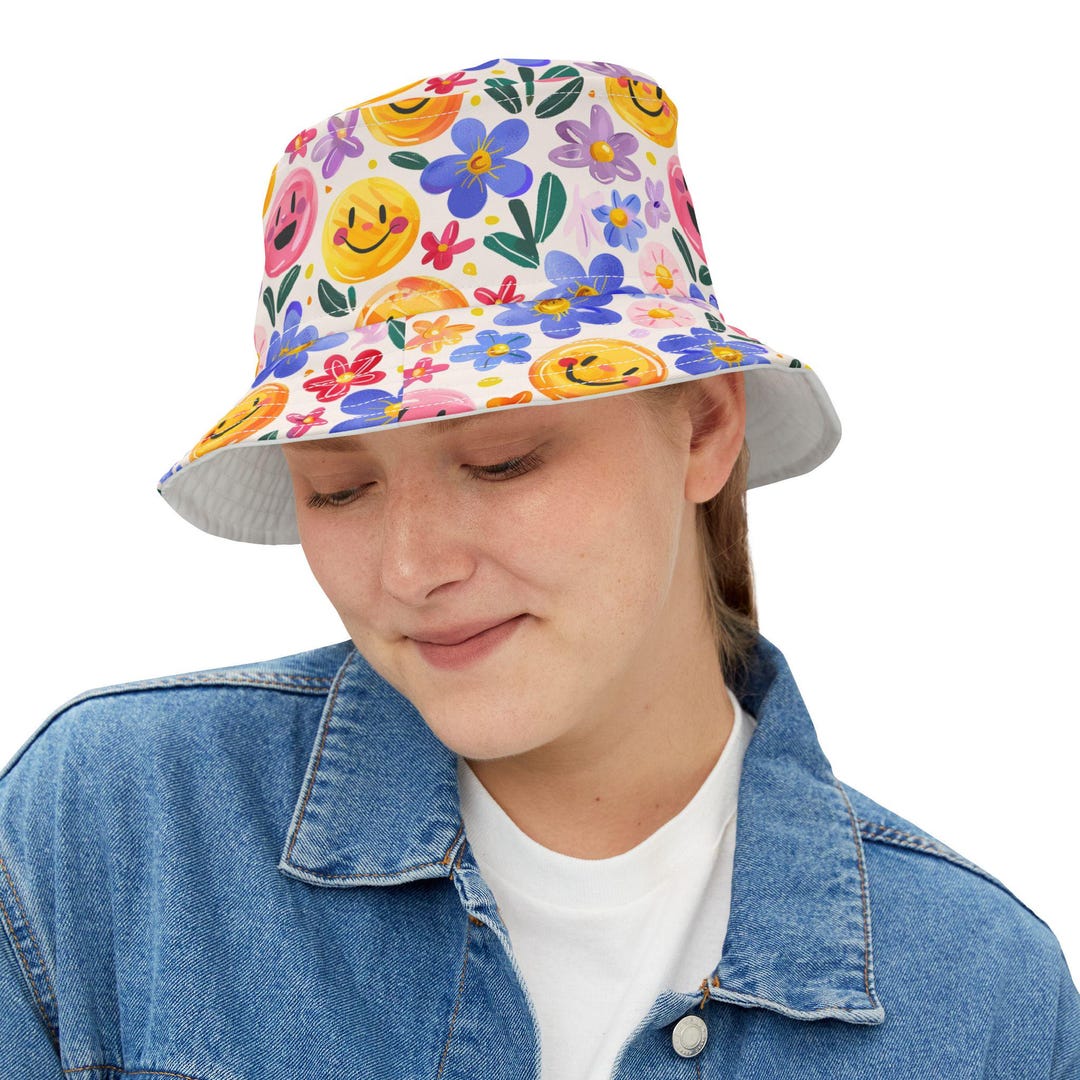 Smiley Floral Bucket Hat - Fun and Playful Outdoor Accessory - Etsy