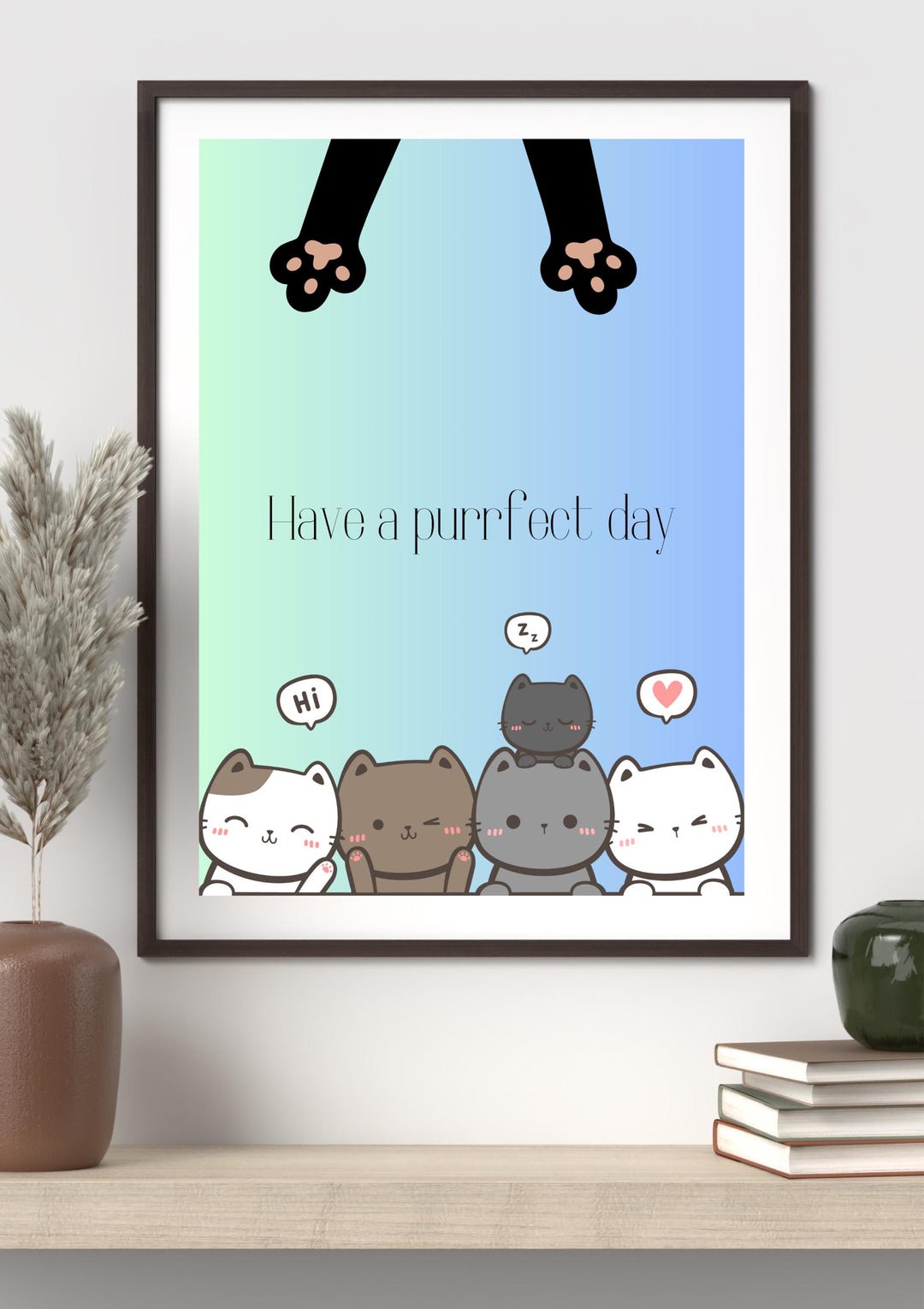 Have a Purrfect Day - Cute Cat Wall Art | Pastel Adhesive Posters ...
