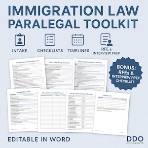 Immigration Law Paralegal Toolkit | Editable Legal Templates ...