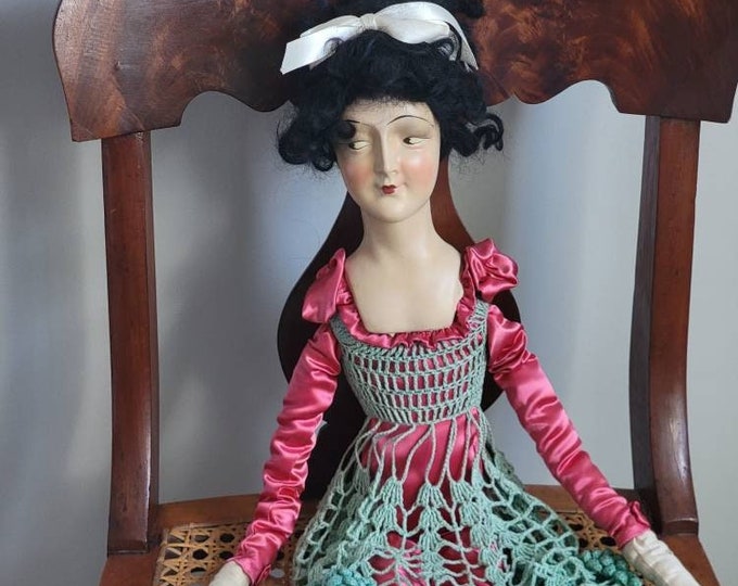Vintage 30 Inch Boudoir Bed Doll With Cloth Body and Limbs, Composition ...