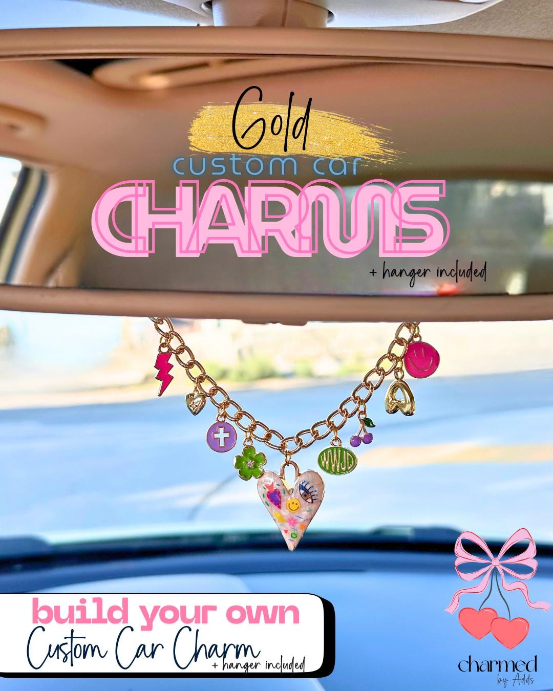 Gold Custom Car Mirror Charm | Personalized Rearview Mirror Charm ...