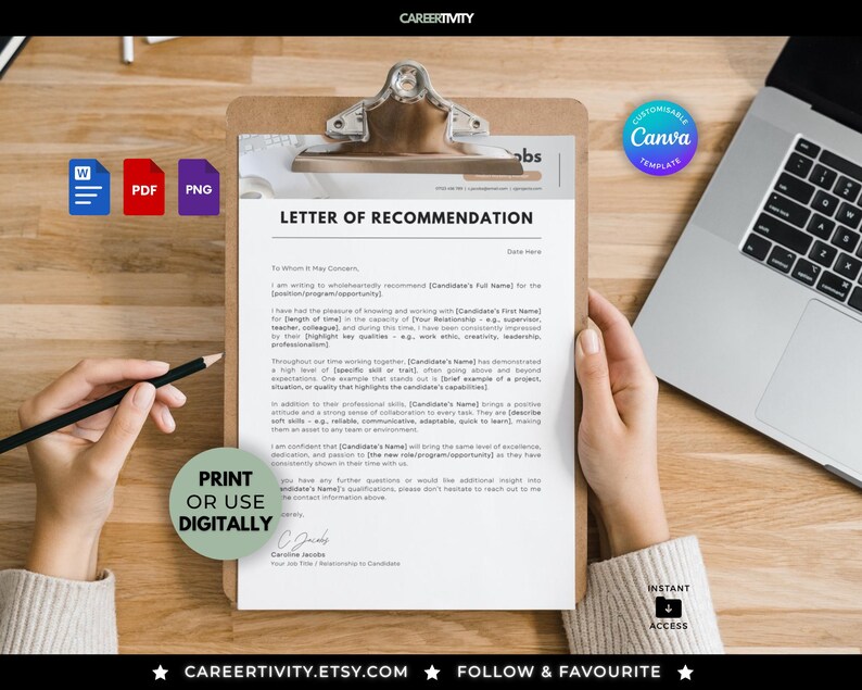 Recommendation Letter Template - Brand Theme | Editable Reference in ...
