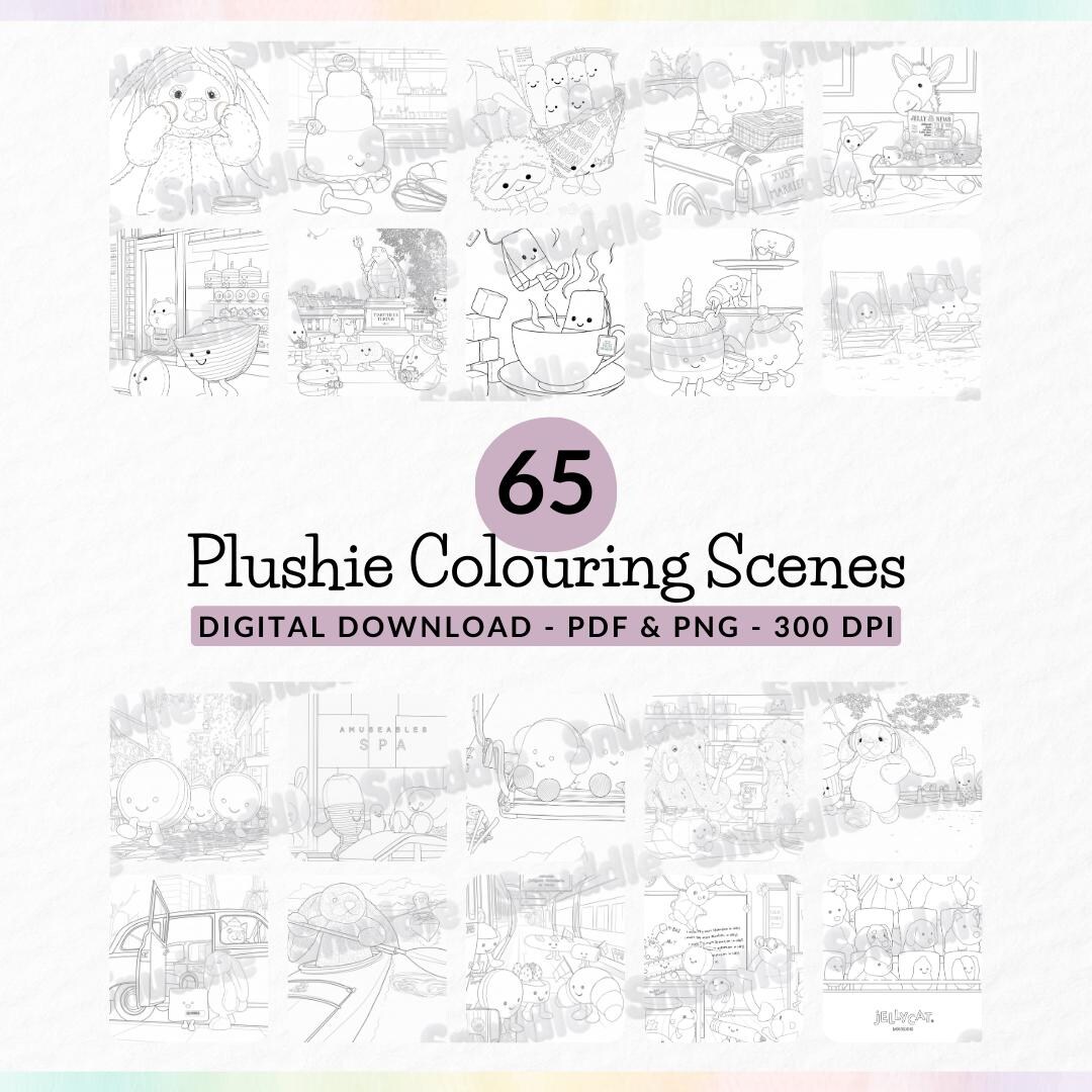 60+ Plushie Colouring Page Scenes Sheets: Cosy, Activity Packs, DIY ...