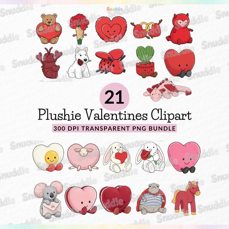 Plushie Valentines Clipart Bundle: Transparent Background, Stickers, T ...