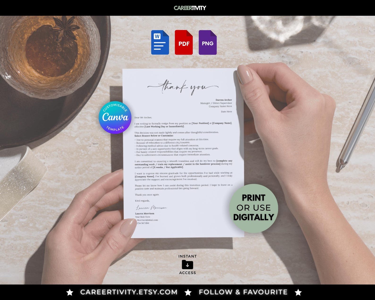 Professional Resignation Letter Template | Prewritten Content - Fill in ...