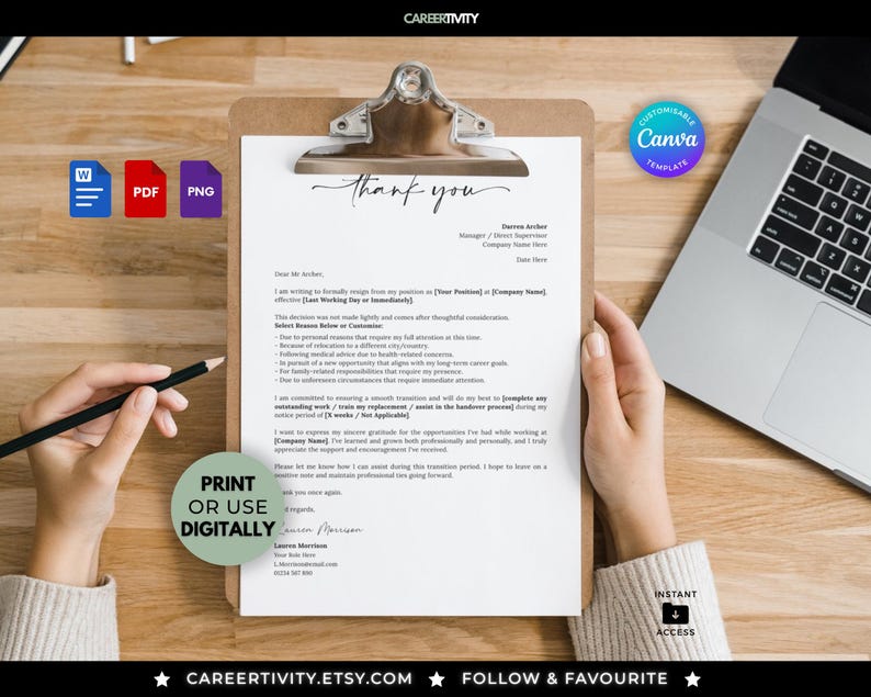 Professional Resignation Letter Template | Prewritten Content - Fill in ...