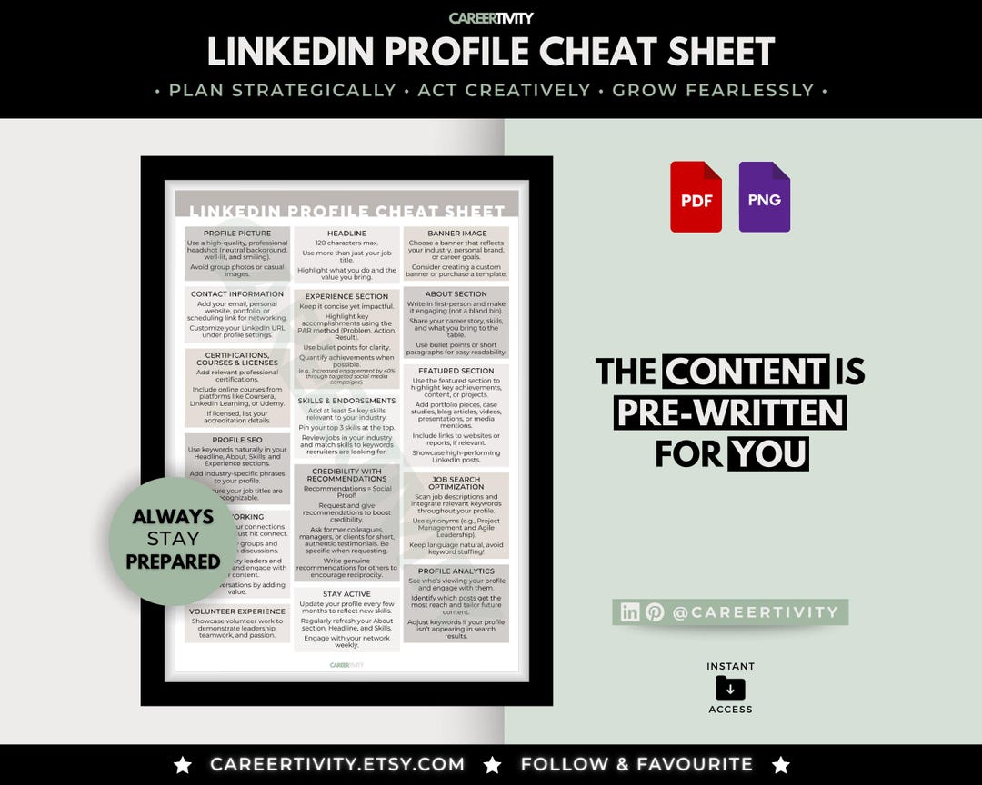 Linkedin Profile Cheat Sheet | Tips & Guide | Job Seekers ...