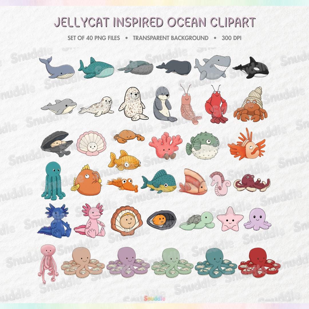 Jellycat Inspired Ocean/sea Clipart Set: Transparent Background ...