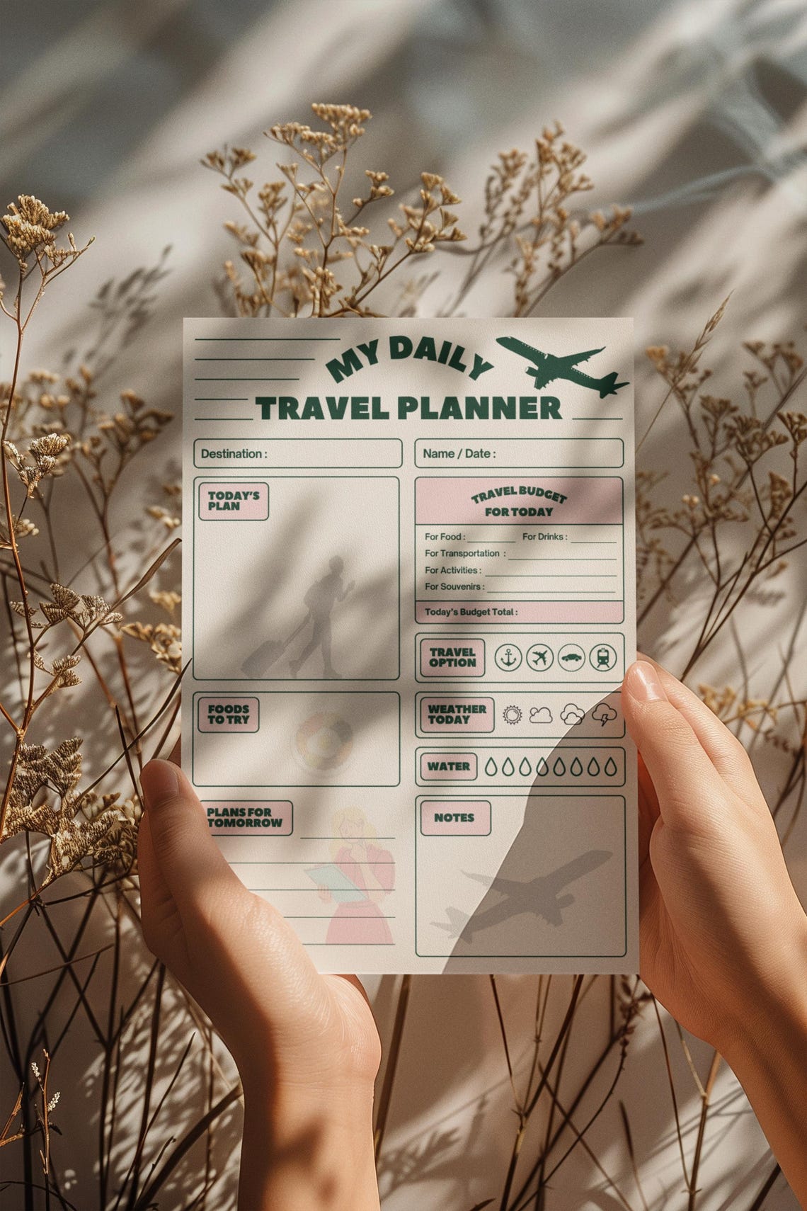 Printable Travel Planner | Daily Trip Budget Sheet | Travel Itinerary ...