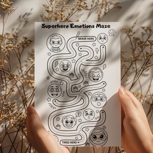 Superhero Emotions Maze Coloring Page: Kids Printable Worksheet (PDF ...