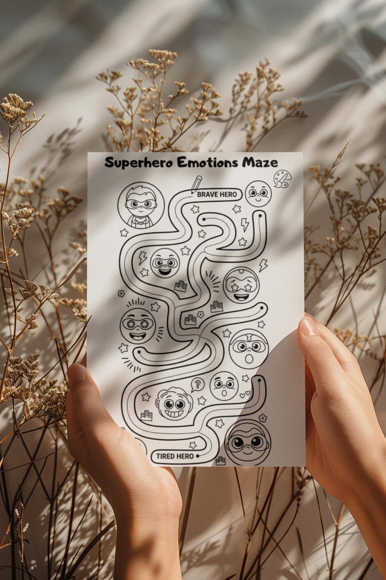 Superhero Emotions Maze Coloring Page: Kids Printable Worksheet (PDF ...